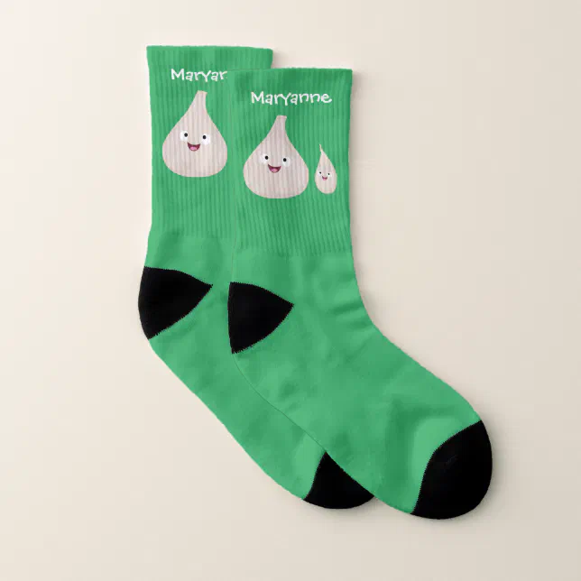 Cute garlic cartoon vegetable illustration socks | Zazzle