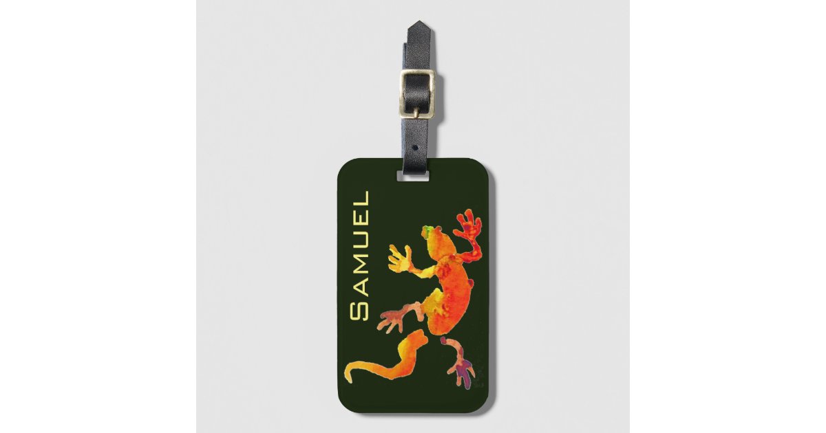 Cute gecko lizard name wildlife art illustration luggage tag | Zazzle