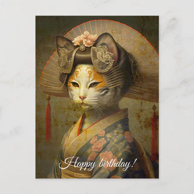 Cute geisha cat. Personalize. Postcard | Zazzle