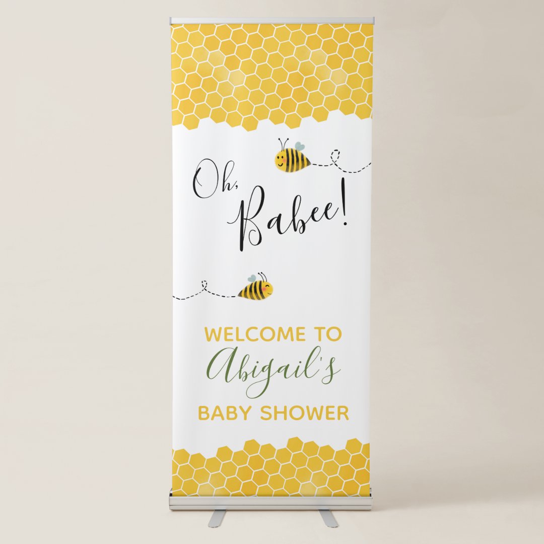 Cute Gender Neutral Bee Baby Shower Honeycomb Retractable Banner | Zazzle