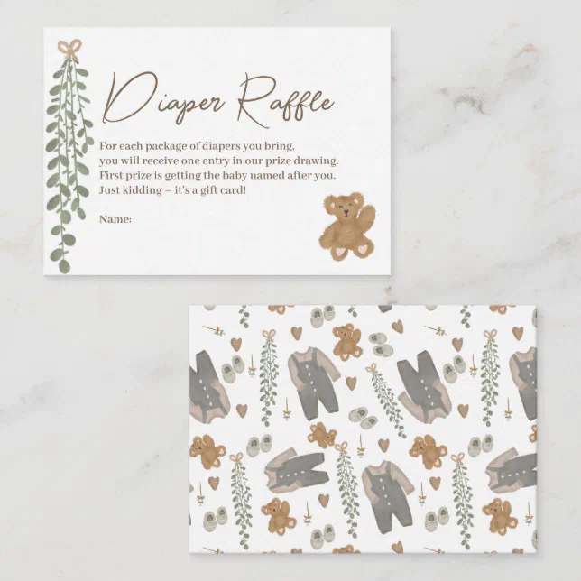 Cute gender neutral cloth line boho diaper raffle enclosure card | Zazzle