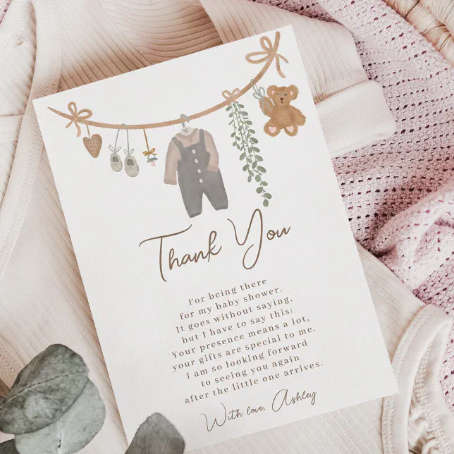 Cute gender neutral line boho baby shower thank you card | Zazzle
