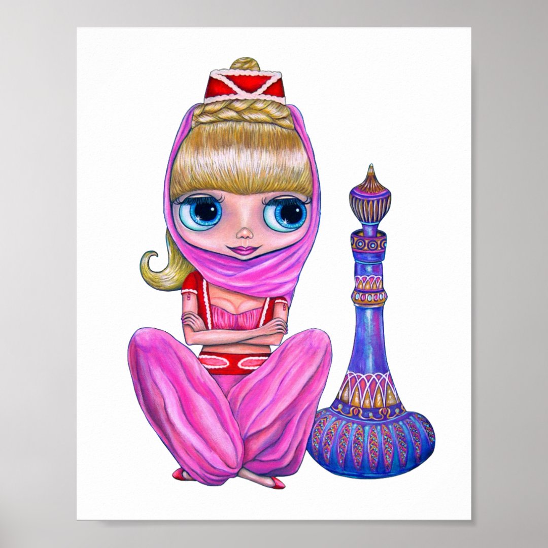 Cute Genie Girl Doll in Pink Magic Bottle Poster | Zazzle