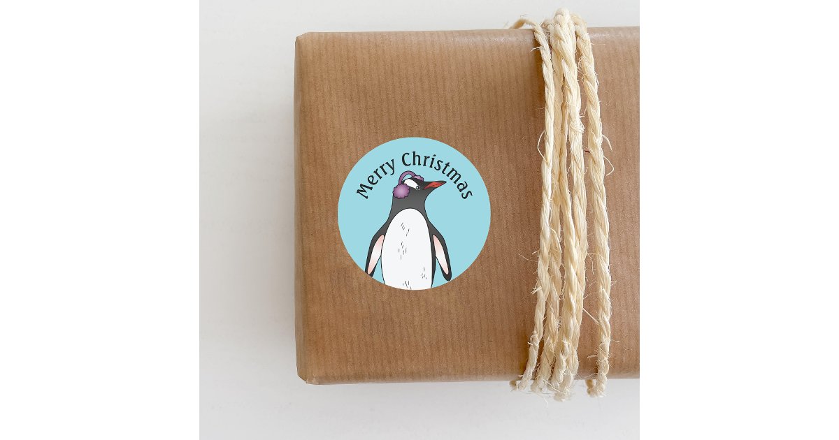 Cute Gentoo Penguin Wearing Ear Protection On Blue Classic Round ...