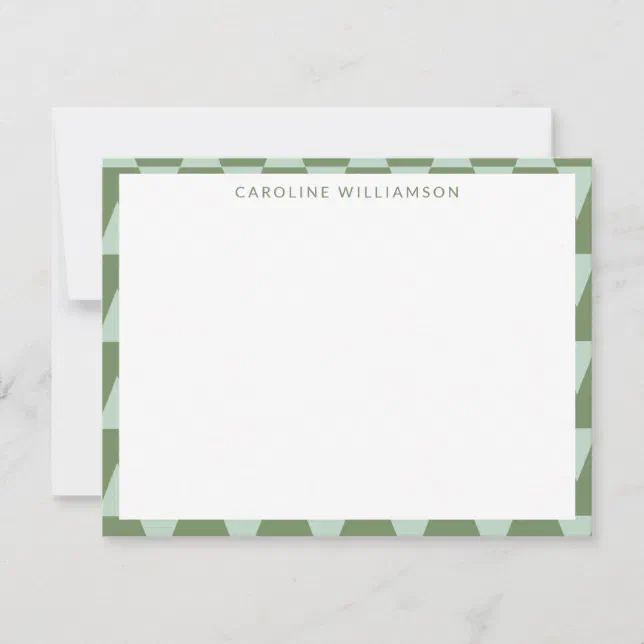 Cute Geometric Pattern in Green Personalized Name Note Card | Zazzle