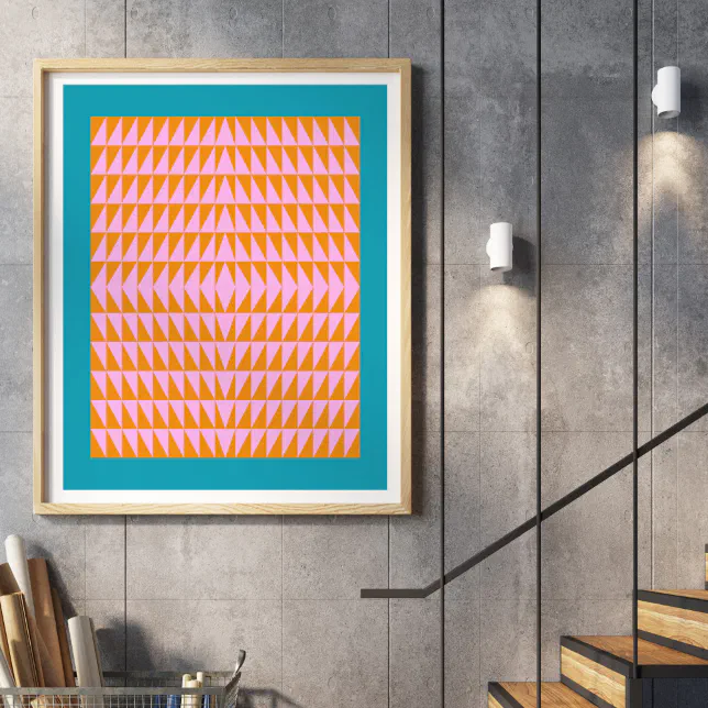 Cute Geometric Shape Pattern Pink Orange Turquoise Poster | Zazzle