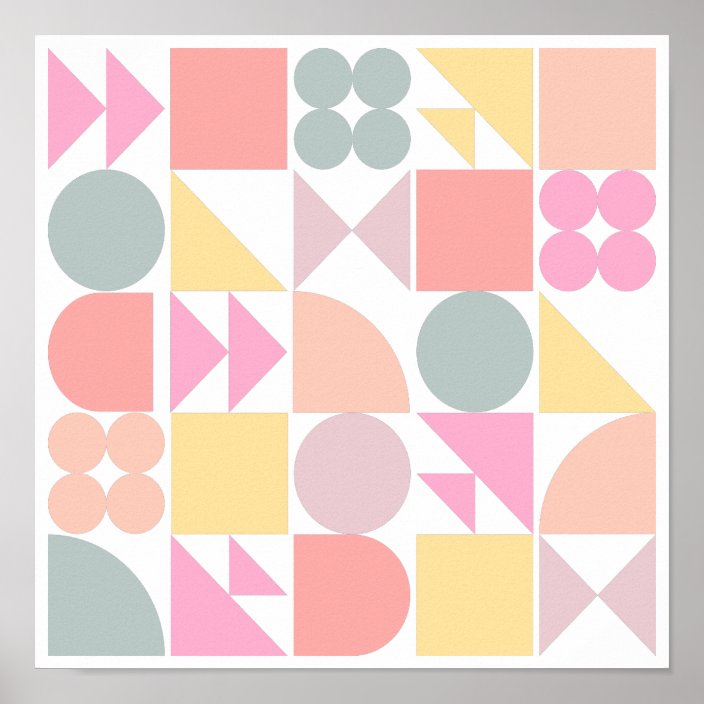 Cute Geometric Shapes Pattern in Soft Pastels Poster | Zazzle.com