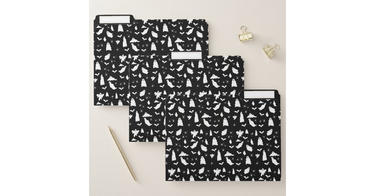 Cute Ghost, Bats & Spiders Halloween Pattern File Folder | Zazzle