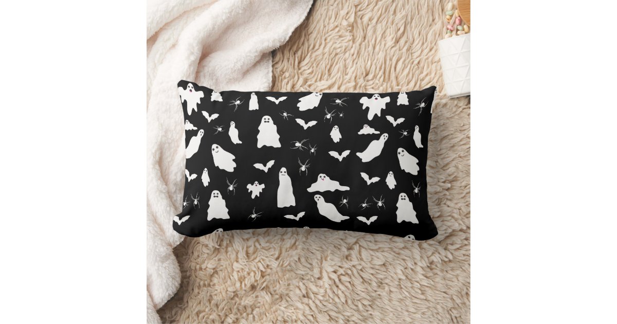 Cute Ghost, Bats & Spiders Halloween Pattern Lumbar Pillow | Zazzle