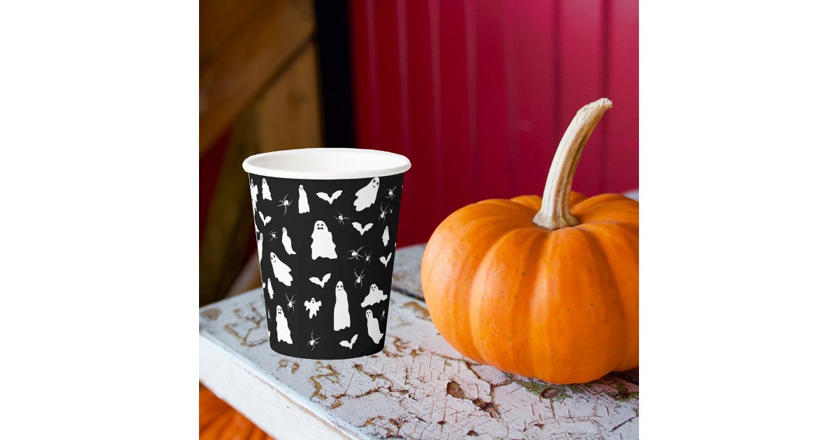 Cute Ghost, Bats & Spiders Halloween Pattern Paper Cups | Zazzle