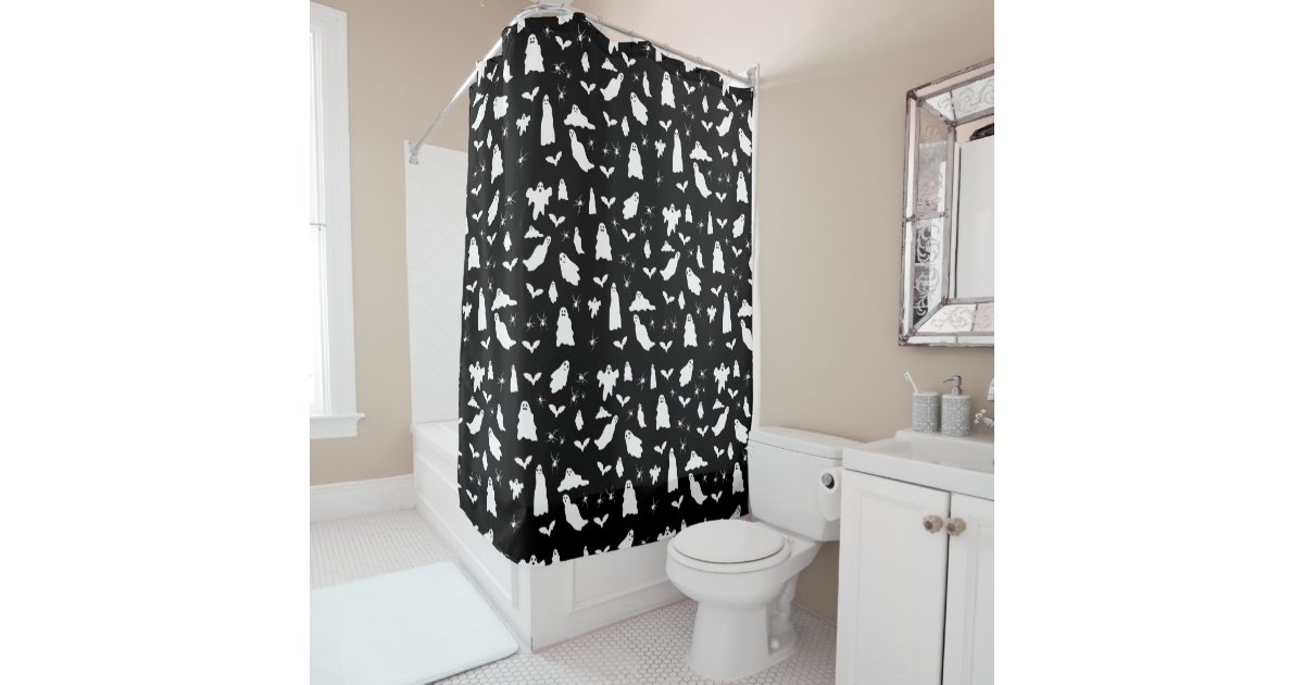 Cute Ghost, Bats & Spiders Halloween Pattern Shower Curtain | Zazzle