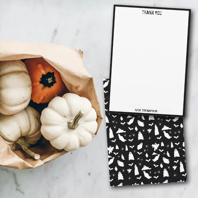 Cute Ghost, Bats & Spiders Halloween Pattern Thank You Card | Zazzle