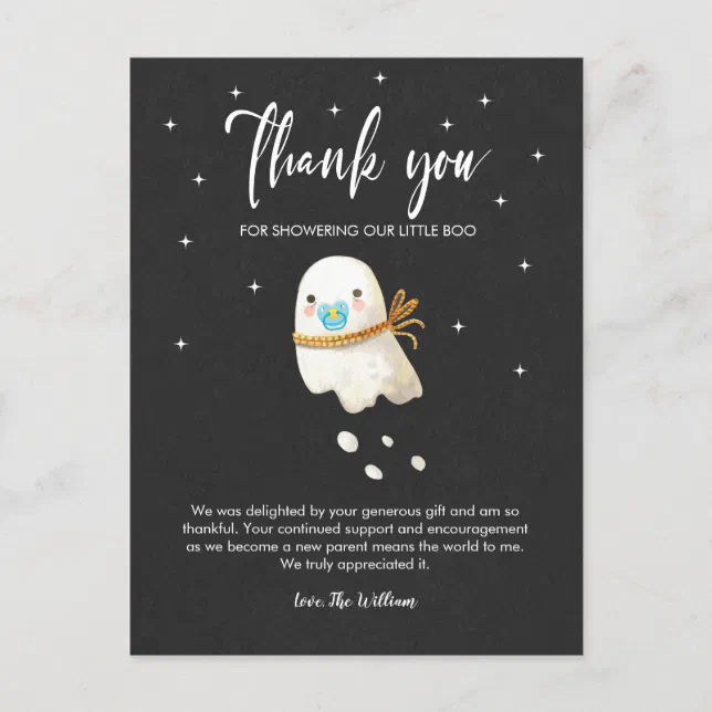 Cute Ghost Halloween Baby Shower Thank you Card | Zazzle