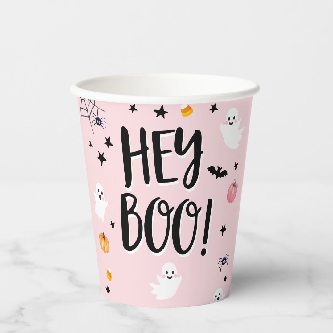 Cute Ghost Halloween Birthday Party Girl Pink Paper Cups | Zazzle