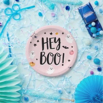 Cute Ghost Halloween Birthday Party Girl Pink Paper Plates | Zazzle