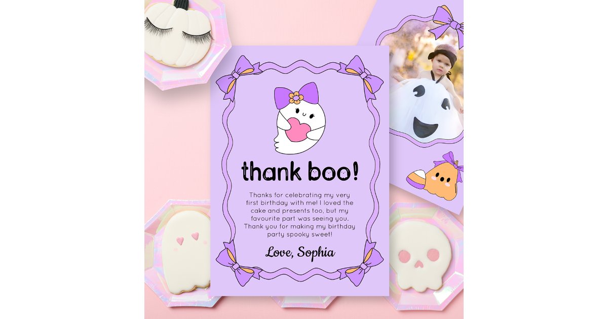 Cute Ghost Halloween Birthday Thank You Card | Zazzle