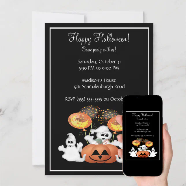 Cute Ghost Halloween Party Invitation | Zazzle