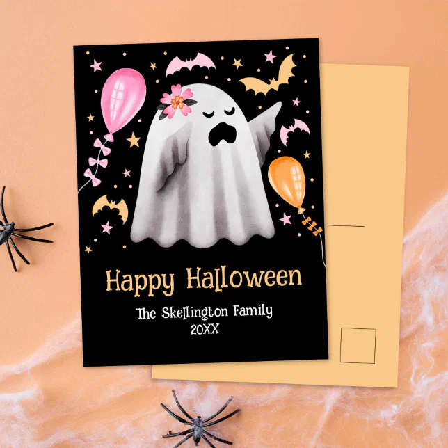 Cute Ghost Happy Halloween Postcard | Zazzle