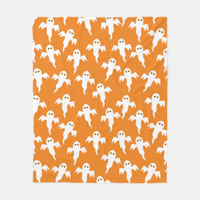 Cute Ghost Orange Fleece Blanket | Zazzle