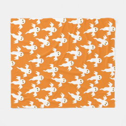 Cute Ghost Orange Fleece Blanket | Zazzle