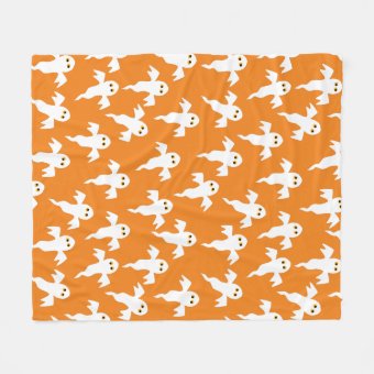 Cute Ghost Orange Fleece Blanket | Zazzle
