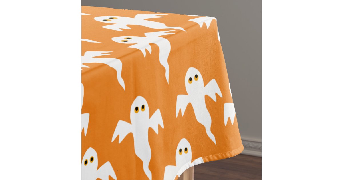 Cute Ghost Orange Halloween Tablecloth | Zazzle