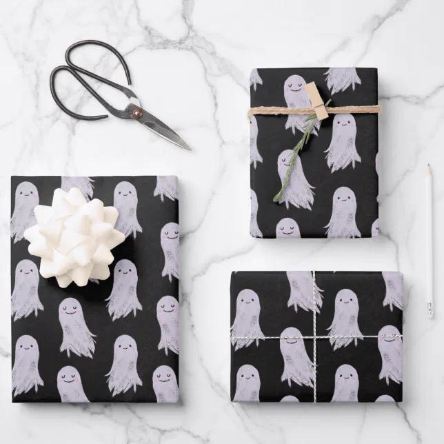 Cute Ghost Pattern Halloween Wrapping Paper Sheets | Zazzle