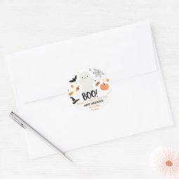 Cute Ghost Pumpkin Halloween Treat Bag Classic Round Sticker | Zazzle