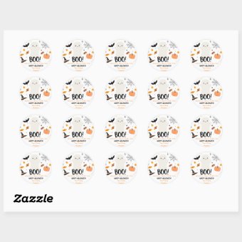 Cute Ghost Pumpkin Halloween Treat Bag Classic Round Sticker | Zazzle