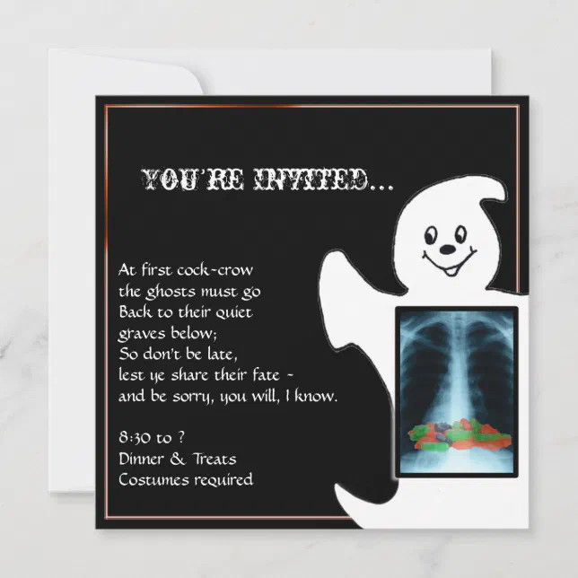Cute Ghost with Candy Halloween Party Invitations | Zazzle