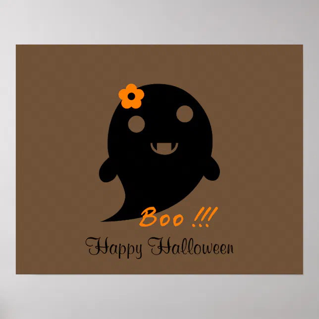 Cute Ghost With Flower And Word "Boo" Poster | Zazzle
