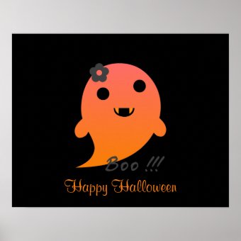 Cute Ghost With Flower And Word "Boo" Poster | Zazzle