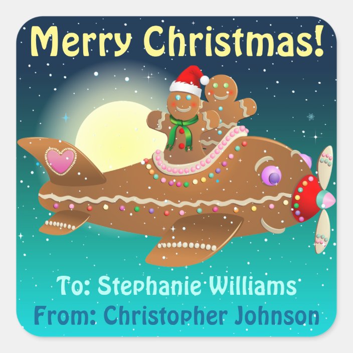 Cute Gingerbread Airplane Cartoon Square Sticker | Zazzle