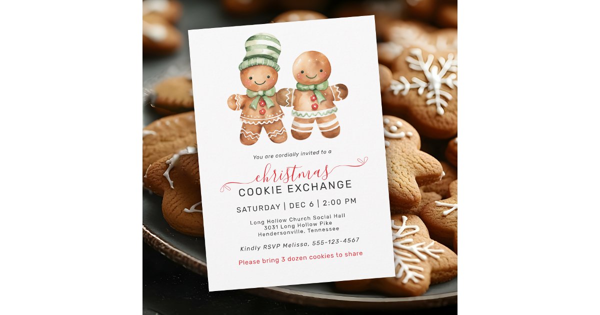 Cute Gingerbread Couple Cookie Exchange Party Invitation | Zazzle
