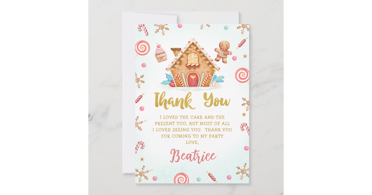Cute Gingerbread House Birthday Thank You Card | Zazzle