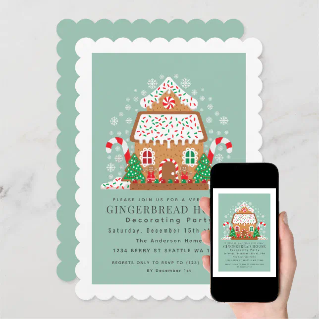 Cute Gingerbread House Decorating Holiday Party Invitation | Zazzle