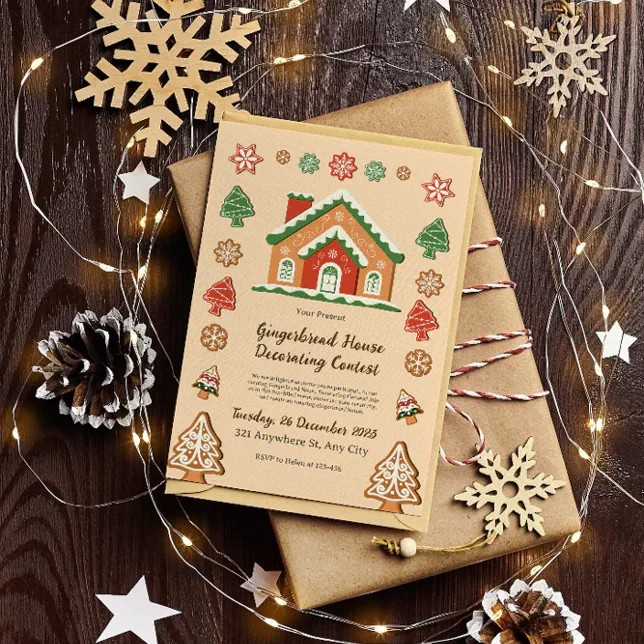 Cute Gingerbread House Decoration Contest Invitation | Zazzle