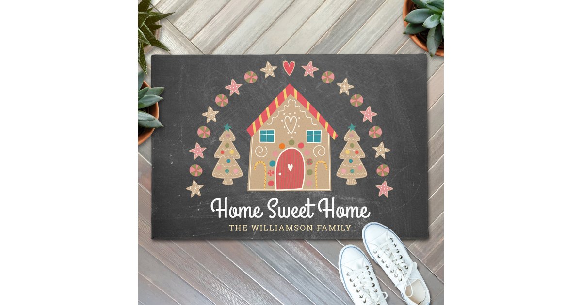 Cute Gingerbread House Home Sweet Home Chalkboard Doormat | Zazzle