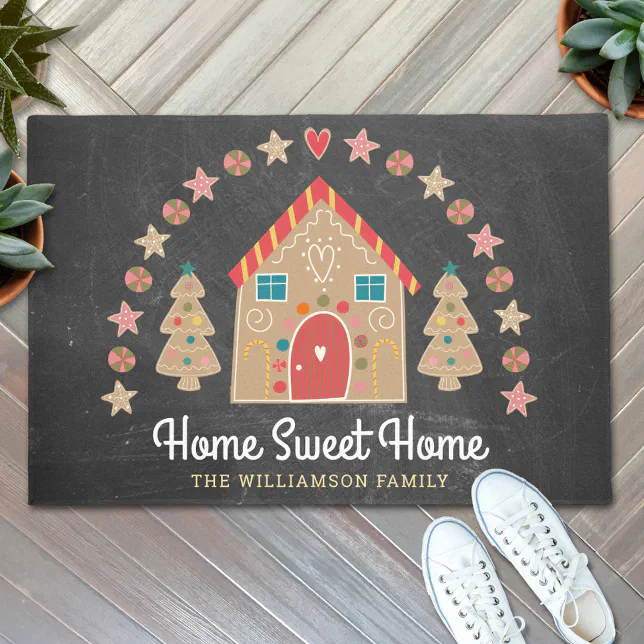 Cute Gingerbread House Home Sweet Home Chalkboard Doormat | Zazzle