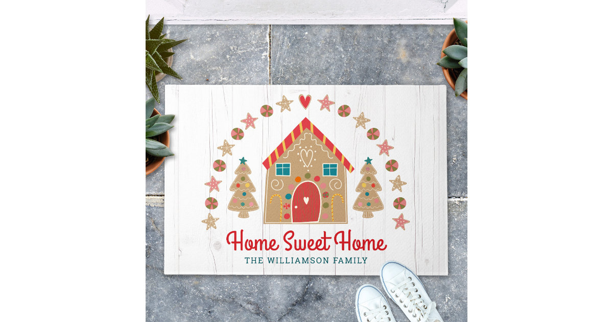Cute Gingerbread House Home Sweet Home Rustic Wood Doormat | Zazzle