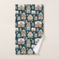 Cute Gingerbread Houses & Cookies Blue Christmas Bath Towel Set | Zazzle