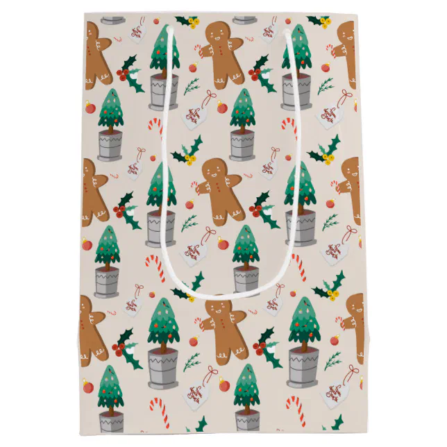 Cute Gingerbread Man Candy Cane Christmas Medium Gift Bag | Zazzle