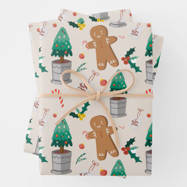 Cute Gingerbread Man Candy Cane Christmas Wrapping Paper Sheets | Zazzle