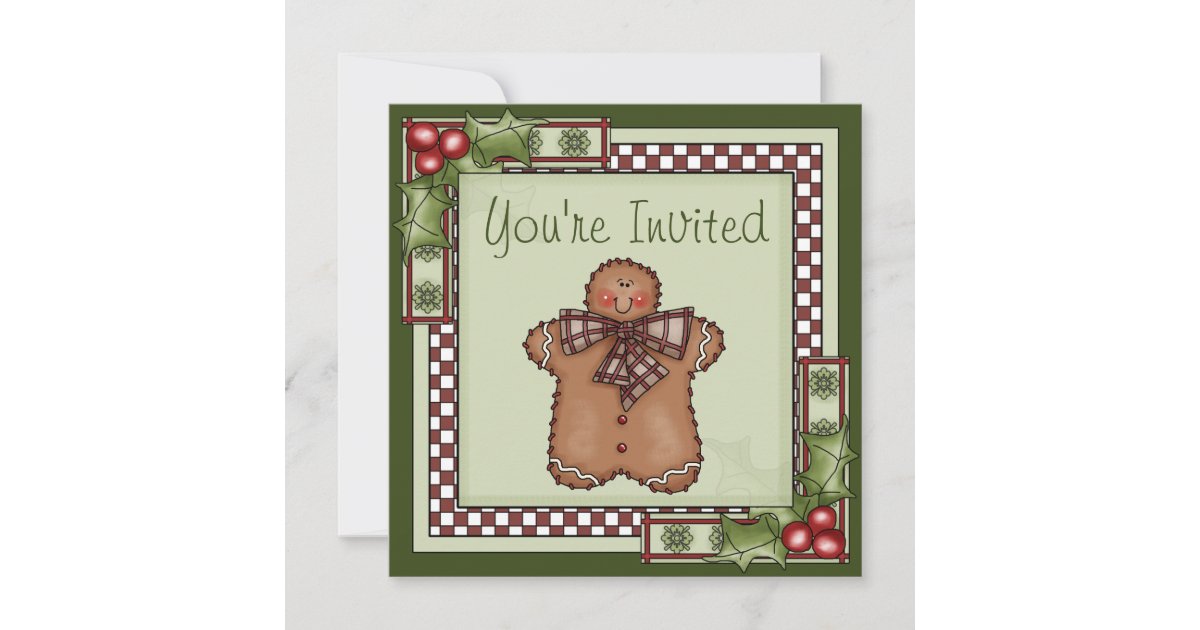 Cute Gingerbread Man Christmas Holiday Party Invitation | Zazzle