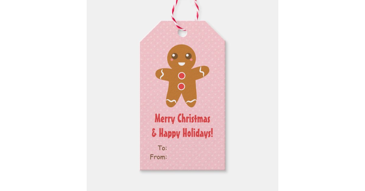 Cute Gingerbread Man Christmas Pink Gift Tags | Zazzle
