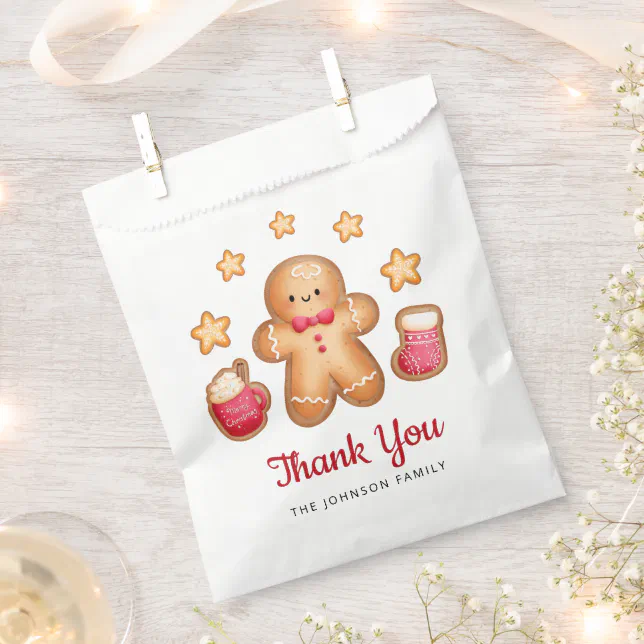 Cute Gingerbread Man Christmas Thank You Favor Bag | Zazzle