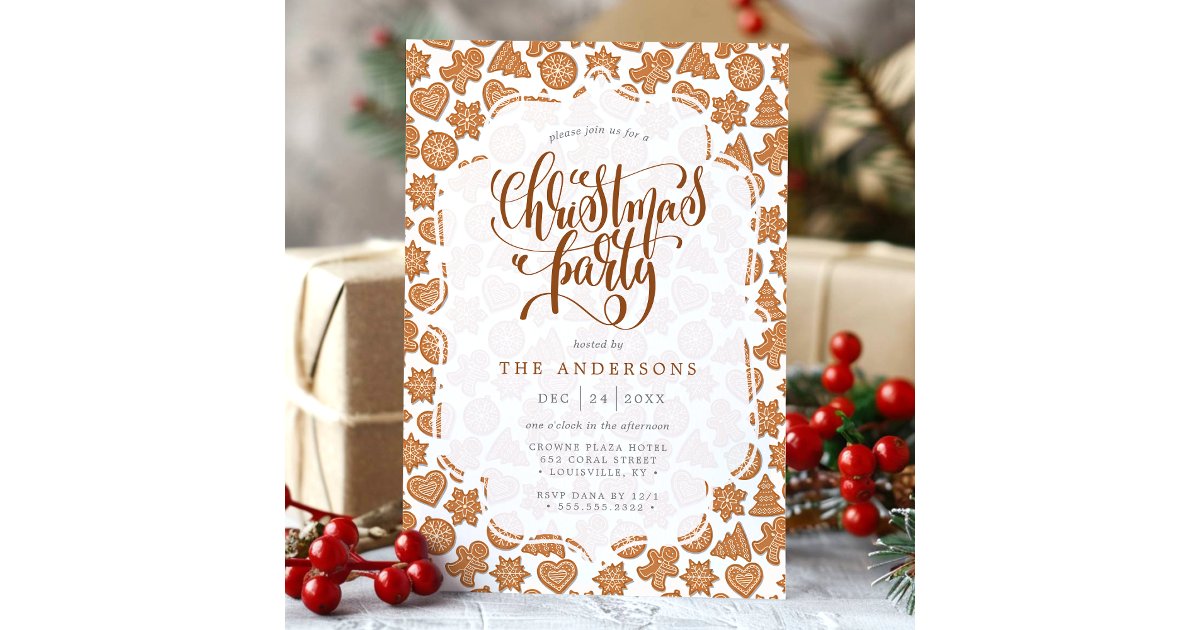 Cute Gingerbread Man Cookies Christmas Party Invitation | Zazzle