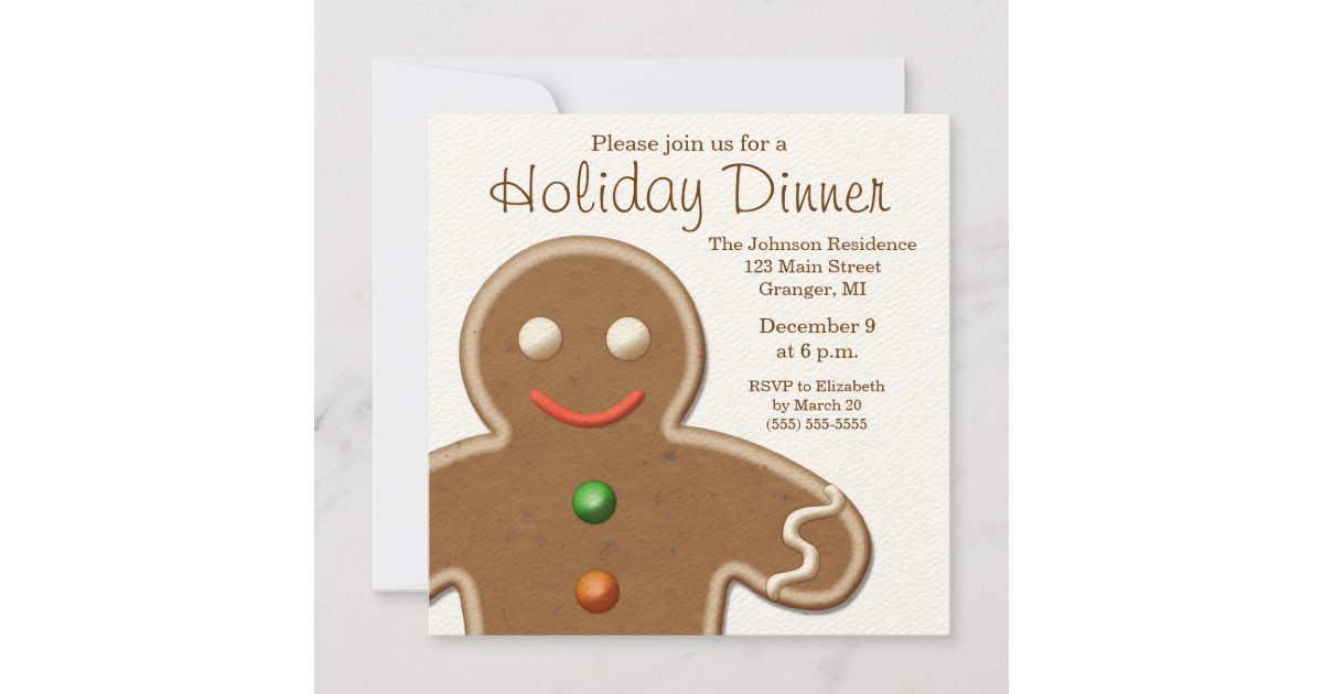 Cute Gingerbread Man Holiday Party Invitation | Zazzle