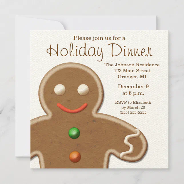 Cute Gingerbread Man Holiday Party Invitation | Zazzle