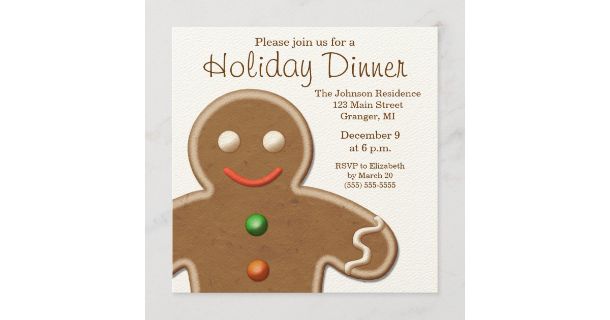 Cute Gingerbread Man Holiday Party Invitation | Zazzle.com
